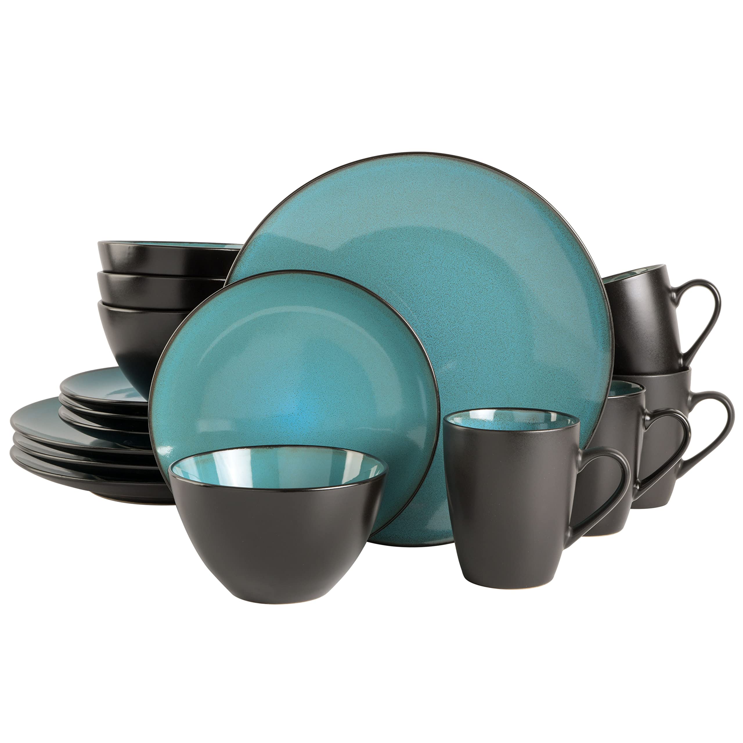 Gibson Soho Lounge Round Reactive Glaze Stoneware Dinnerware Set, Service for 4 (16pc), Teal