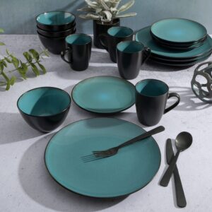 Gibson Soho Lounge Round Reactive Glaze Stoneware Dinnerware Set, Service for 4 (16pc), Teal