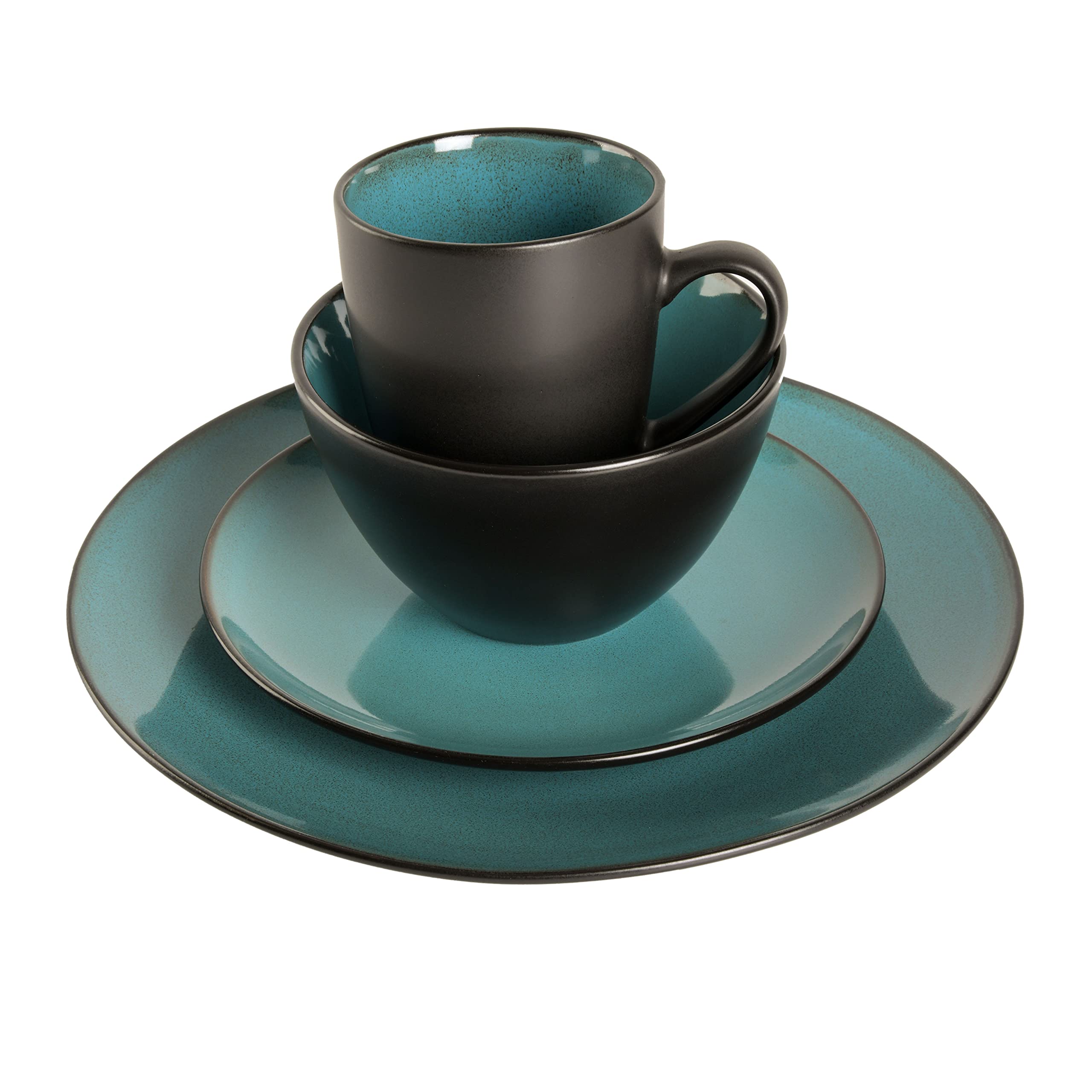 Gibson Soho Lounge Round Reactive Glaze Stoneware Dinnerware Set, Service for 4 (16pc), Teal