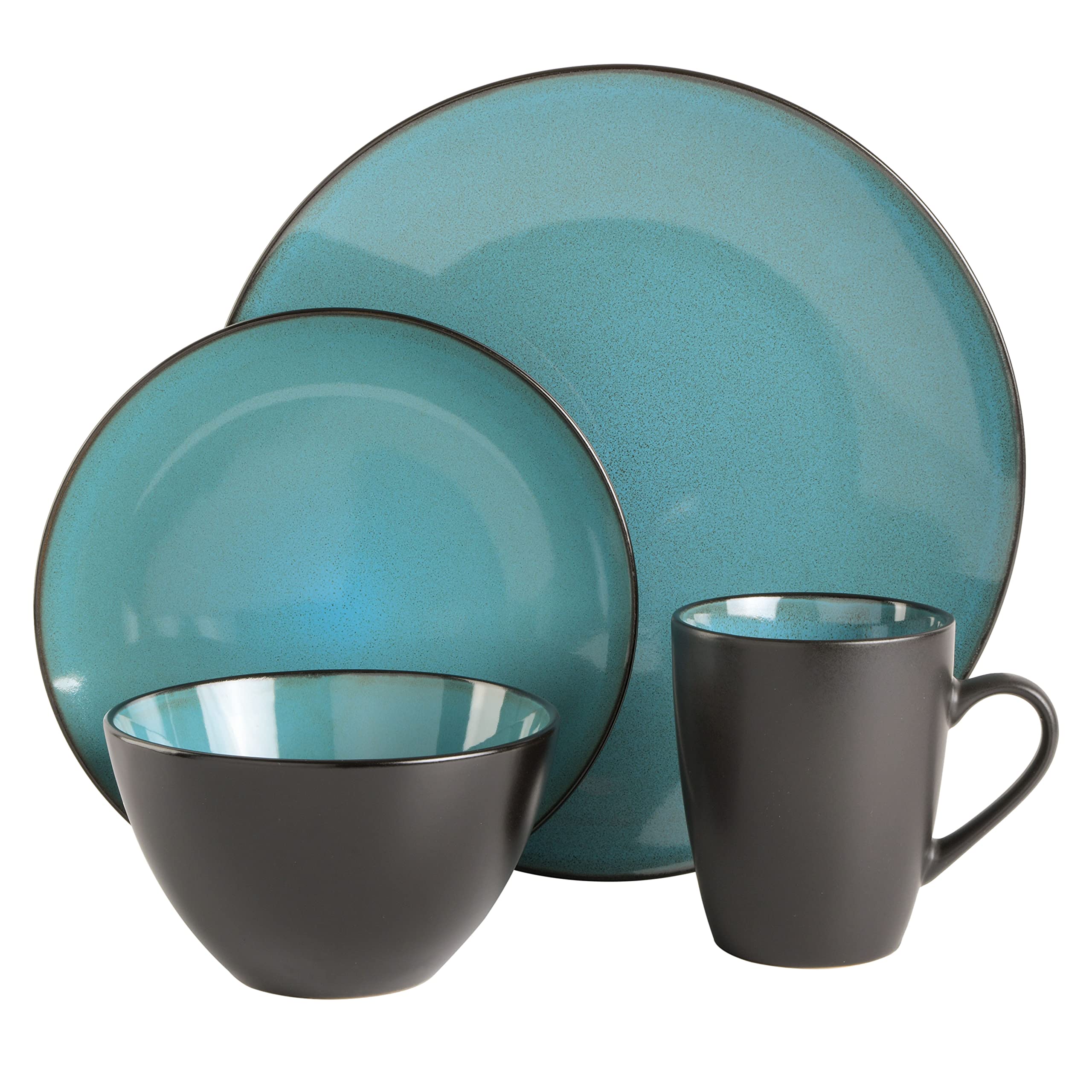 Gibson Soho Lounge Round Reactive Glaze Stoneware Dinnerware Set, Service for 4 (16pc), Teal