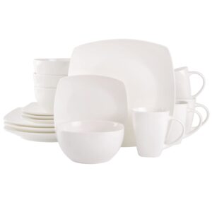 gibson soho lounge square porcelain chip and scratch resistant dinnerware set, service for 4 (16pc), white