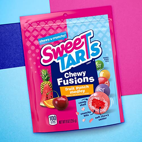 SweeTARTS Chewy Fusions Candy, Fruit Punch Medley, 9 Ounce