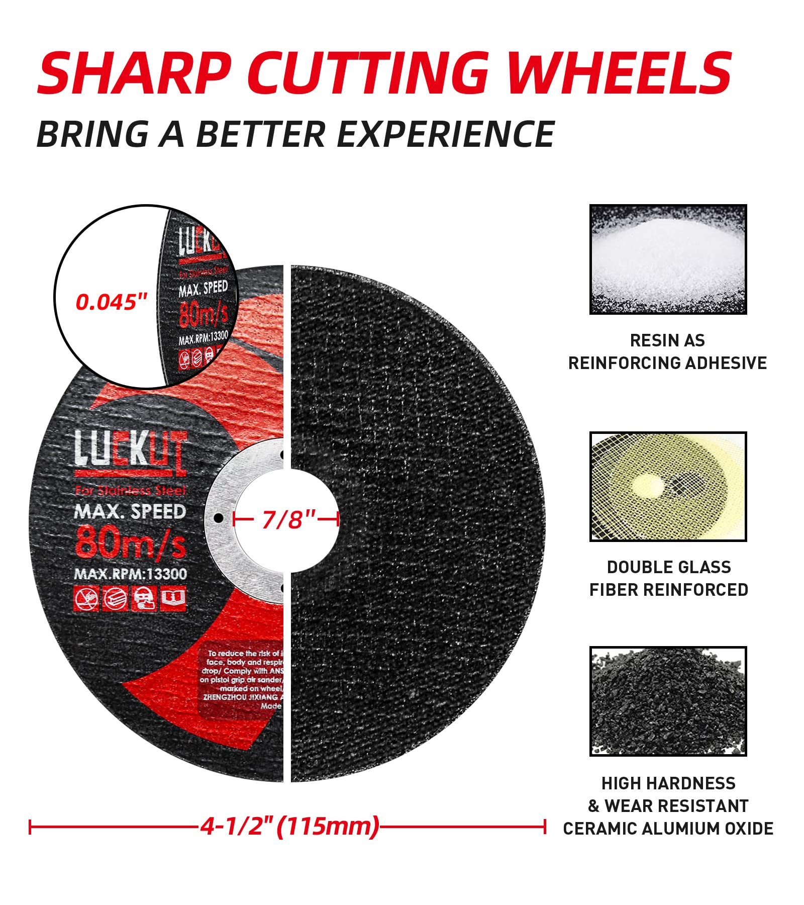 LUCKUT Cut-Off Wheels Cutting Wheel Disc 4-1/2"x3/64''x7/8'' Thin Metal Stainless Steel Cutting Cut Off Disc Blades Grinding Wheel for Angle Grinders 50-Pack