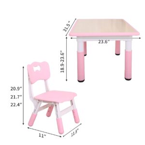 UNICOO - Kids Study Table and Chairs Set, Height Adjustable Plastic Children Art Desk with 2 Seats, Kids Multi Activity Table Set (Maple Top with Pink Border) BY-60-MP