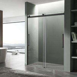 ANZZI 76" x 60" Frameless Shower Door in Matte Black, Stella Water Repellent Glass Shower Door with Seal Strip Parts and Handle, Easy Glide Rollers Sliding Shower Door (SD-FRLS05902MB)