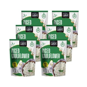 kitchen & love riced cauliflower 8 oz (6 pack) | low carb rice alternative, vegan, gluten free, ready to eat food or microwaveable food, dairy free, shelf stable food, precooked rice