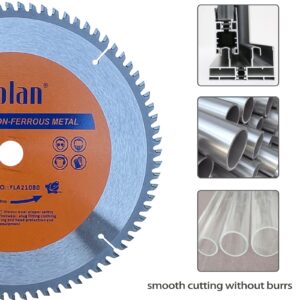 Yolan 8-1/4-Inch 80 Teeth Circular Saw Blade with 5/8-Inch Diamond Knockout Arbor, Steel for Cutting Aluminum, Non-Ferrous Metal Table Saw Accessories,Polished Mitersaw Blade Silver