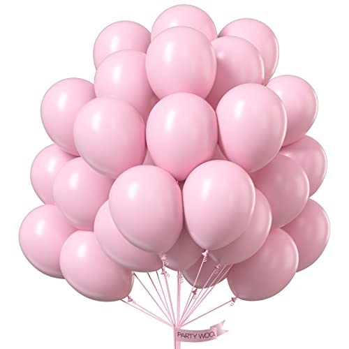 PartyWoo Pastel Pink Balloons, 51 pcs 12 Inch Pink Balloons, Baby Pink Balloons for Balloon Garland Balloon Arch as Birthday Party Decorations, Wedding Decorations, Baby Shower Decorations, Pink-Q05