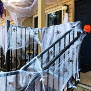 eastpin halloween decorations outdoor spider webs - 1000 sqft stretchable cobwebs with 50 fake spiders for indoor haunted house rooms yard trees bushes decor scary halloween party favors supplies