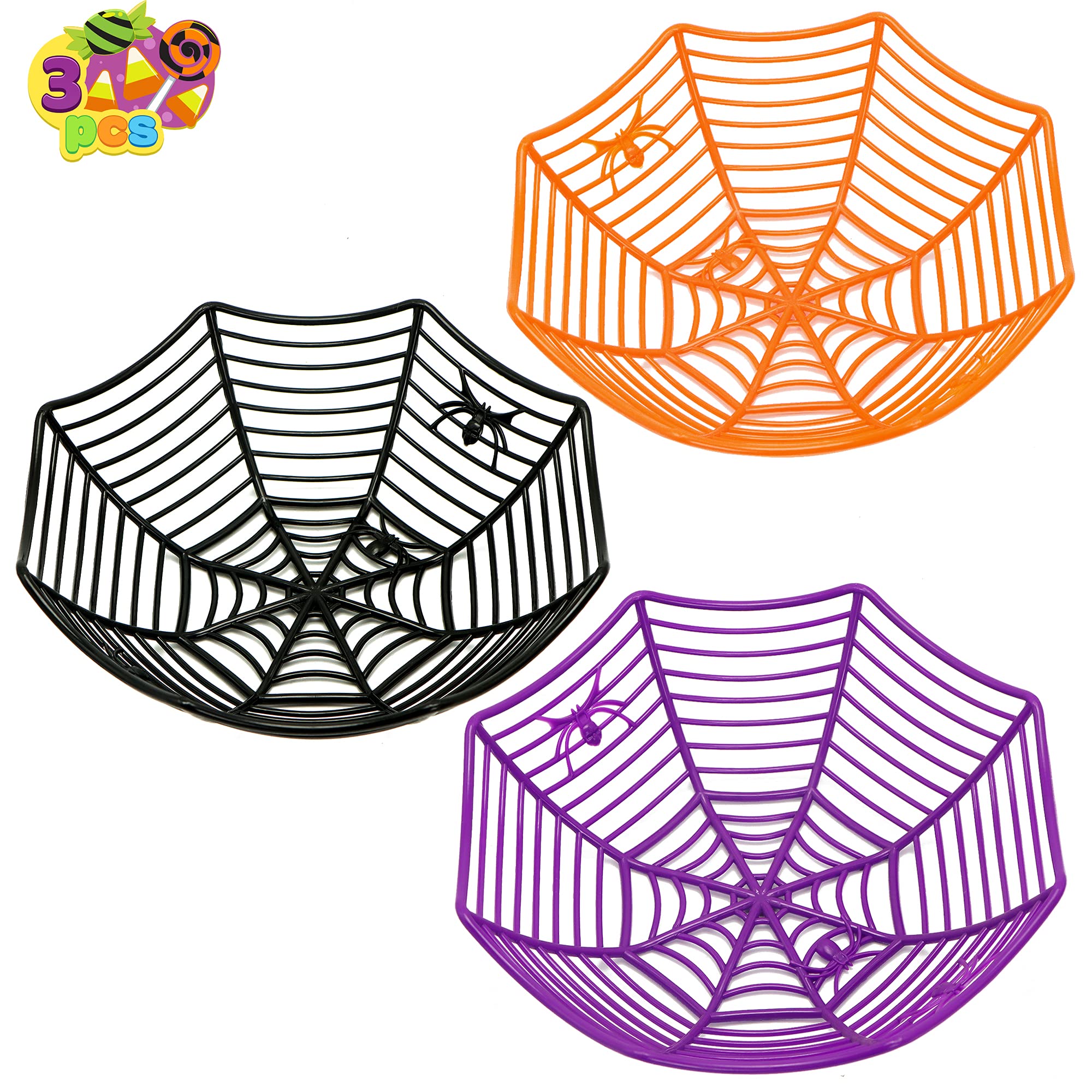 JOYIN 3 Pcs Large Halloween Spider Web Plastic Baskets Bowls, Trick or Treat Hand Grabbing Candy Holder Bowls for Halloween Themed, Classroom, Party Supplies Decoration