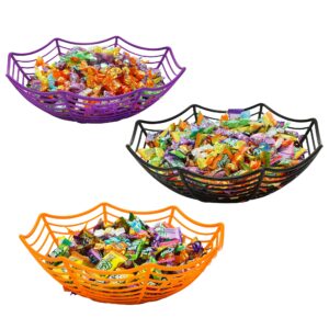 JOYIN 3 Pcs Large Halloween Spider Web Plastic Baskets Bowls, Trick or Treat Hand Grabbing Candy Holder Bowls for Halloween Themed, Classroom, Party Supplies Decoration