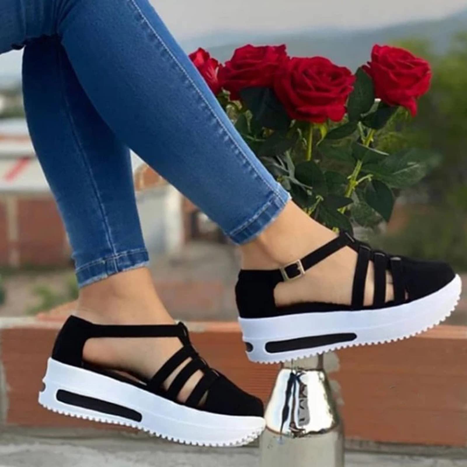 CHENSEN Sandals for Women Casual Summer, Women's Buckle Strap Wedge Platform Sandals Travel Beach Shoes Women Sandals