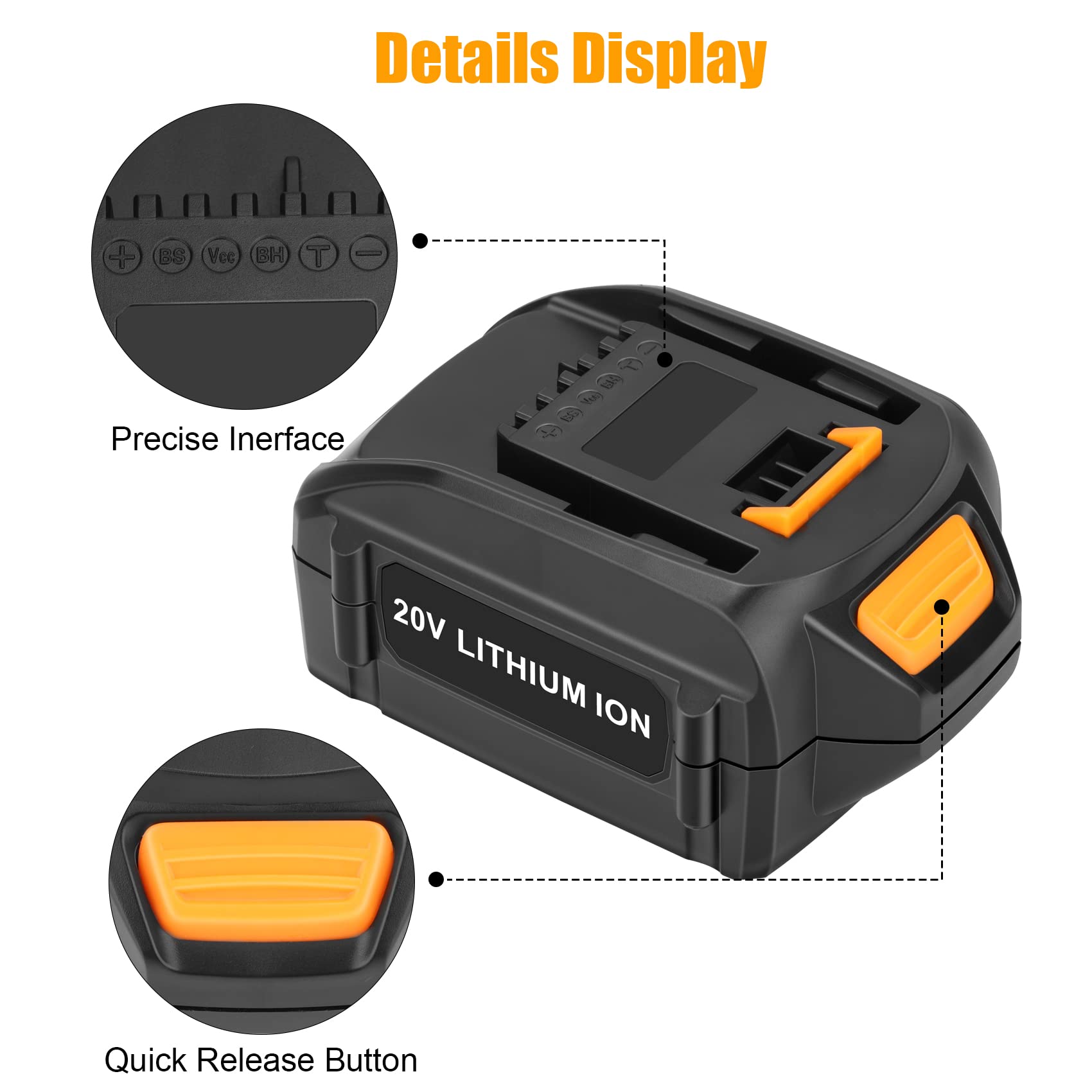 KUNLUN 2Pack Replacement for Worx Battery 20V 5.5Ah Lithium Compatible for Worx 20-Volt Battery WA3575 WA3578 WA3520 WA3525 WG151s WG155s WG251s WG255s WG540s WG545s WG890 WG891 Cordless Tools