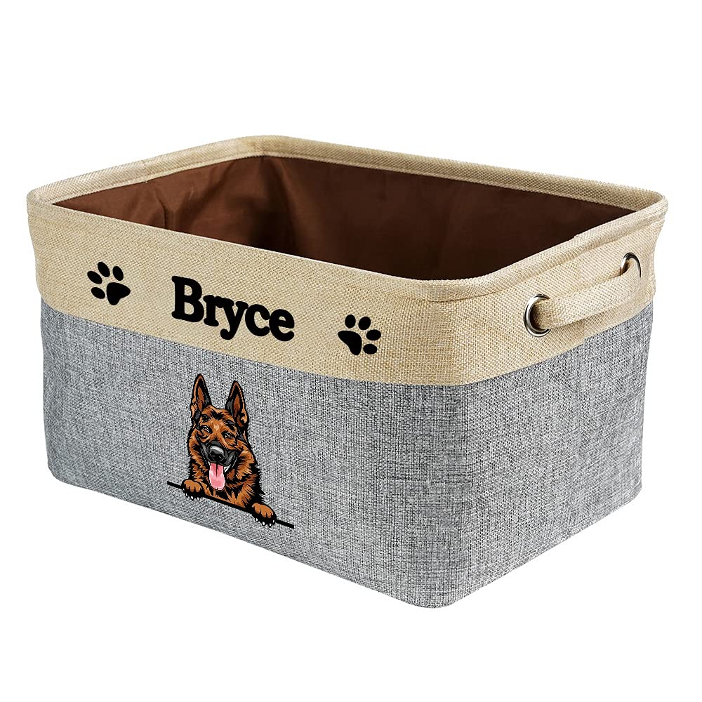 MALIHONG Personalized Foldable Storage Basket with Lovely Dog German Shepherd Collapsible Sturdy Fabric Pet Toys Storage Bin Cube with Handles for Organizing Shelf Home Closet, Grey and White