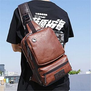 Men's Sling Bag Crossbody Backpack Shoulder Bag Vintage PU Leather Sling Backpack For Cycling USB Charger (Brown)