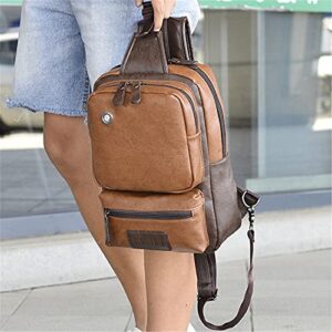 Men's Sling Bag Crossbody Backpack Shoulder Bag Vintage PU Leather Sling Backpack For Cycling USB Charger (Brown)