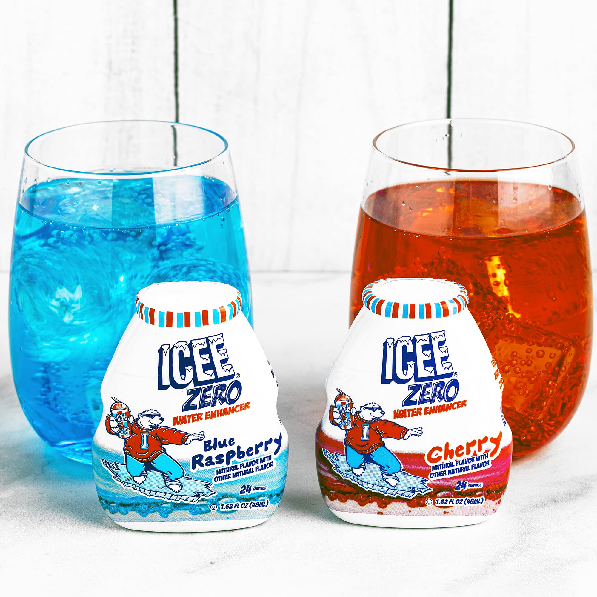 ICEE Zero Calorie Cherry, Blue Raspberry, Orange and Mango Liquid Water Enhancer Drink Mix, Natural Flavor Drops, Sugar Free, 1.62 Fl Oz Concentrate (48 ml) - 4 Ultimate Variety Pack