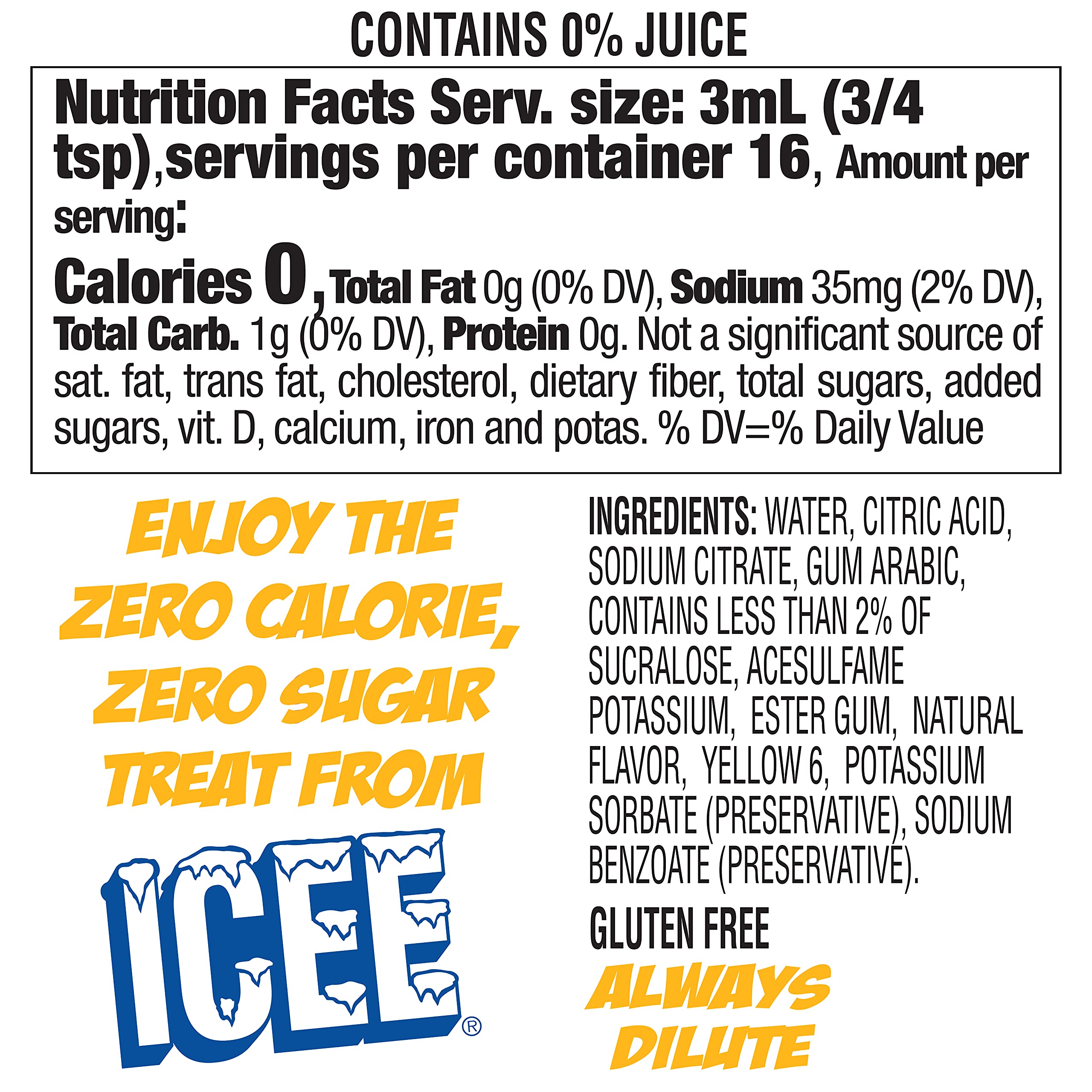 ICEE Zero Calorie Cherry, Blue Raspberry, Orange and Mango Liquid Water Enhancer Drink Mix, Natural Flavor Drops, Sugar Free, 1.62 Fl Oz Concentrate (48 ml) - 4 Ultimate Variety Pack