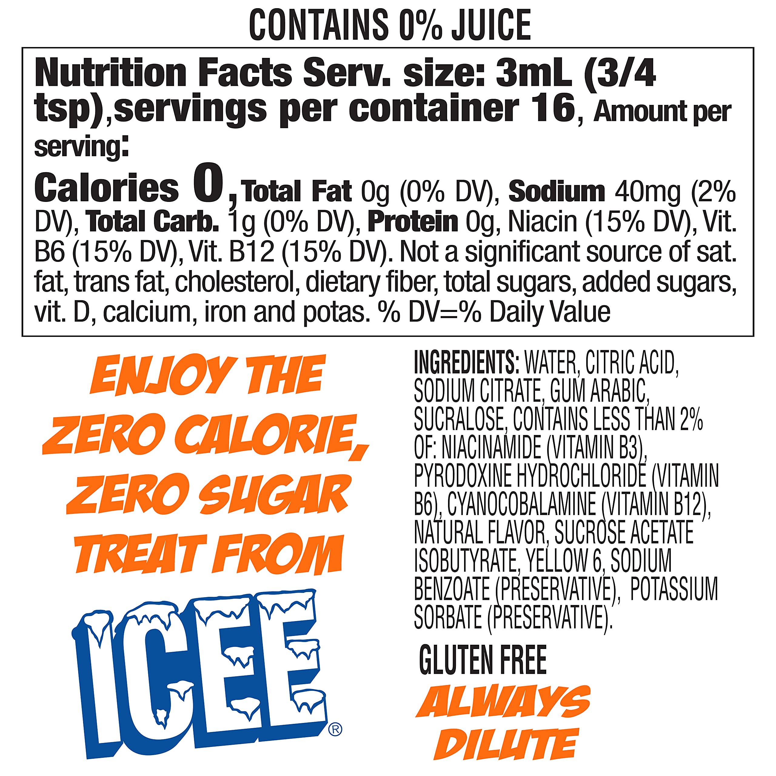 ICEE Zero Calorie Cherry, Blue Raspberry, Orange and Mango Liquid Water Enhancer Drink Mix, Natural Flavor Drops, Sugar Free, 1.62 Fl Oz Concentrate (48 ml) - 4 Ultimate Variety Pack