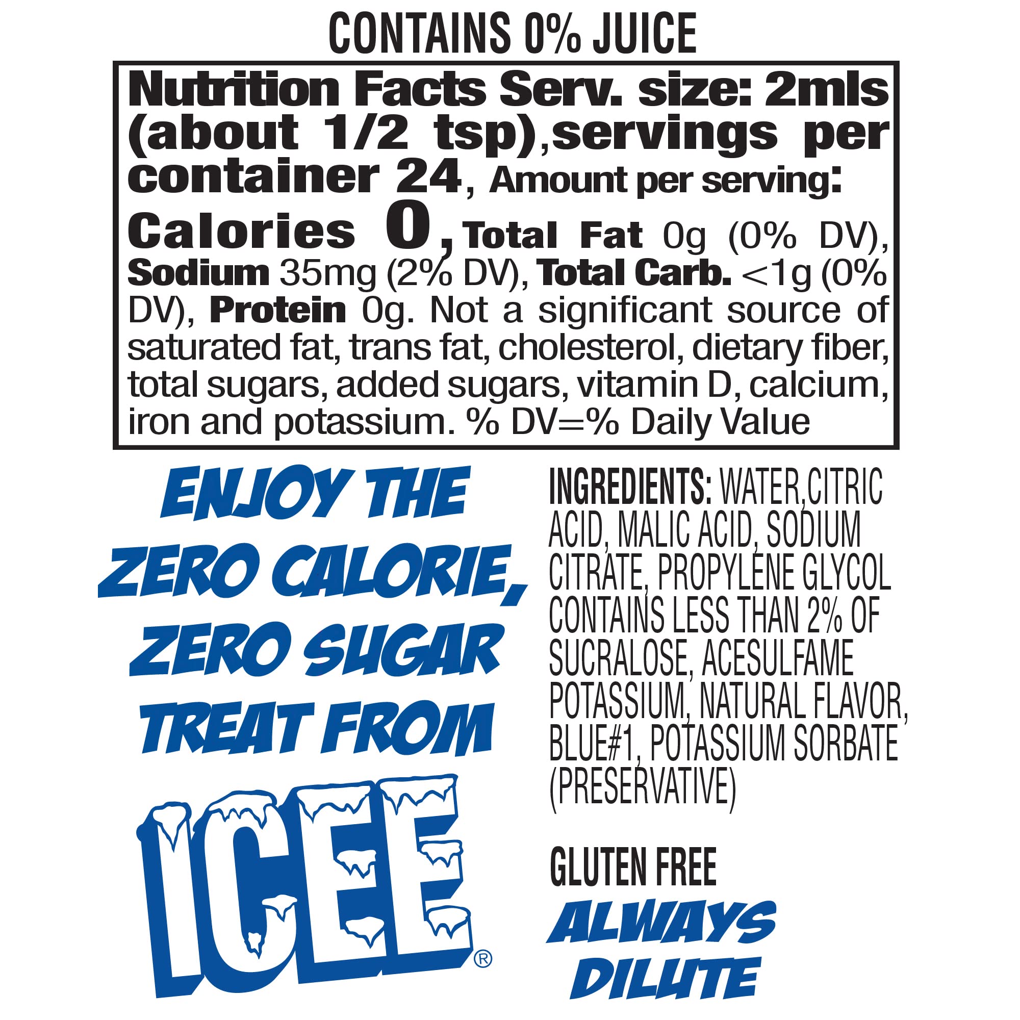 ICEE Zero Calorie Cherry, Blue Raspberry, Orange and Mango Liquid Water Enhancer Drink Mix, Natural Flavor Drops, Sugar Free, 1.62 Fl Oz Concentrate (48 ml) - 4 Ultimate Variety Pack