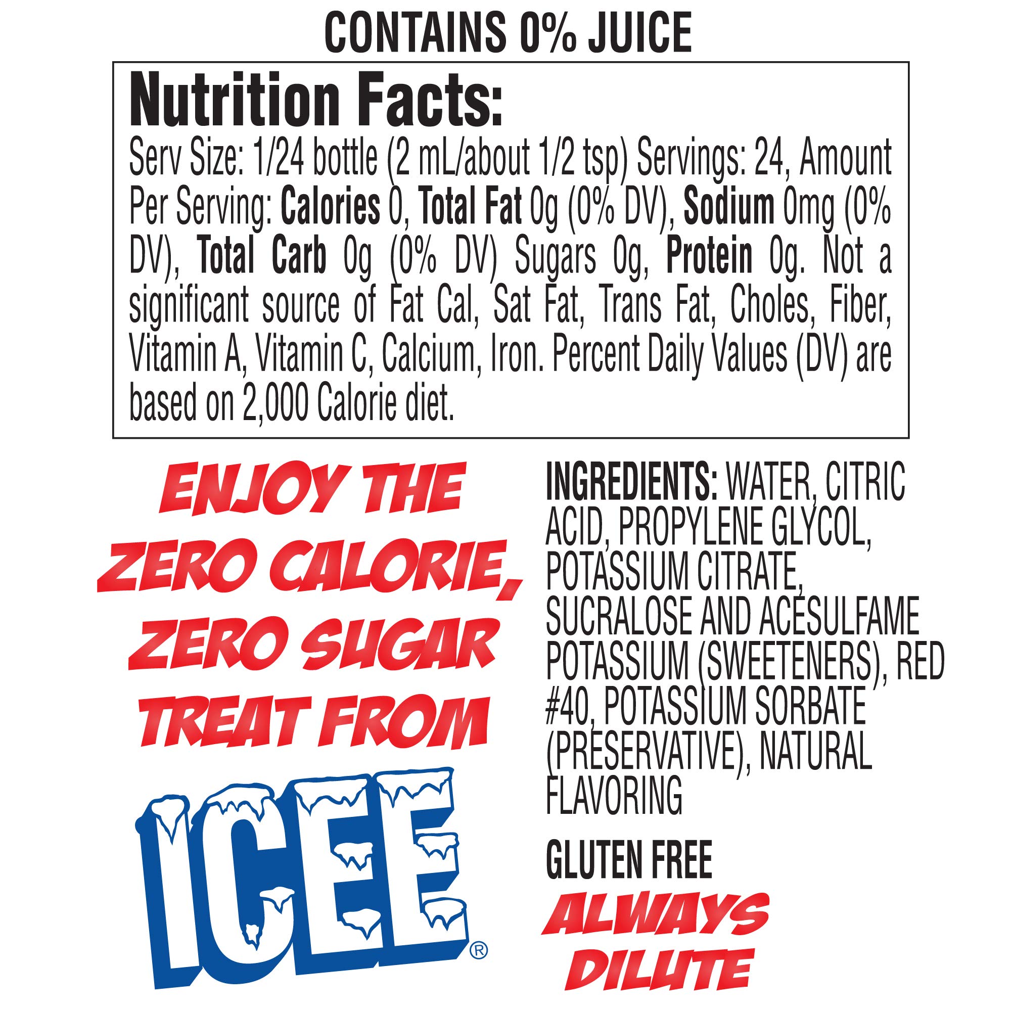 ICEE Zero Calorie Cherry, Blue Raspberry, Orange and Mango Liquid Water Enhancer Drink Mix, Natural Flavor Drops, Sugar Free, 1.62 Fl Oz Concentrate (48 ml) - 4 Ultimate Variety Pack