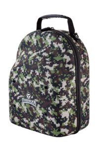 thorza 6 hat travel case for baseball caps, trucker, and flat brim hats - hard side storage and protection case - dust proof carrier with carry handle and shoulder strap - camouflage