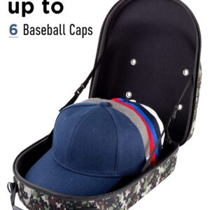 Thorza 6 Hat Travel Case for Baseball Caps, Trucker, and Flat Brim Hats - Hard Side Storage and Protection Case - Dust Proof Carrier with Carry Handle and Shoulder Strap - Camouflage