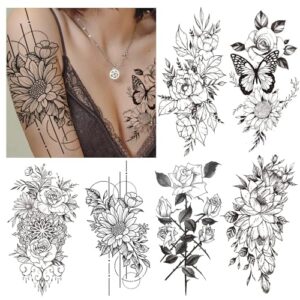 cerlaza temporary tattoos for women adults, fake flower tatuajes temporales semi permanent half arm sleeve tattoos, long lasting realistic flower leg makeup waterproof tattoos stickers