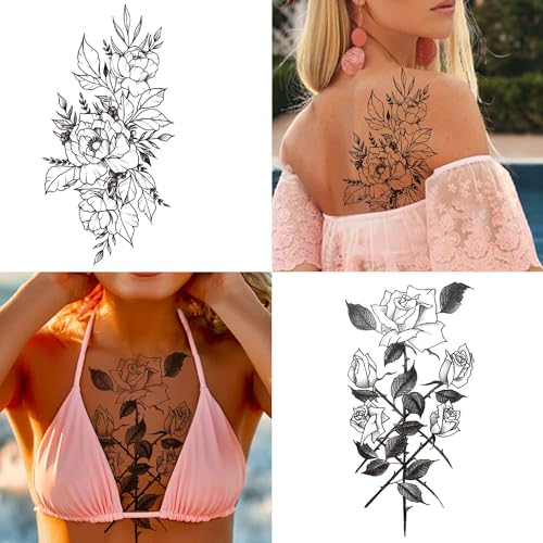 Cerlaza Temporary Tattoos for Women Adults, Fake Flower Tatuajes Temporales Semi Permanent Half Arm Sleeve Tattoos, Long Lasting Realistic Flower Leg makeup Waterproof Tattoos Stickers