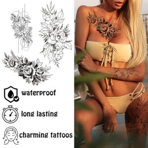 Cerlaza Temporary Tattoos for Women Adults, Fake Flower Tatuajes Temporales Semi Permanent Half Arm Sleeve Tattoos, Long Lasting Realistic Flower Leg makeup Waterproof Tattoos Stickers