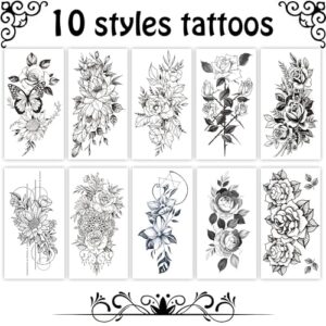 Cerlaza Temporary Tattoos for Women Adults, Fake Flower Tatuajes Temporales Semi Permanent Half Arm Sleeve Tattoos, Long Lasting Realistic Flower Leg makeup Waterproof Tattoos Stickers