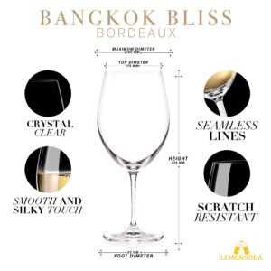 LEMONSODA Premium Crystal Glass Wine Glasses - Set of 2 (Bangkok Bliss Bordeaux) - Quality glass by Lucaris - Great for Pinot Noir, Cabernet Sauvignon, Merlot, Shiraz