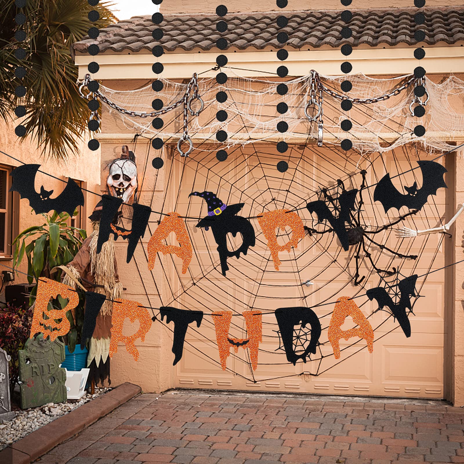 Halloween Happy Birthday Banner Orange Black Halloween Witch Birthday Banner Hocus Pocus Birthday Banner for Halloween Hocus Pocus Birthday Decorations Halloween Witch Birthday Supplies