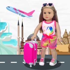 XFEYUE 23 Pcs American 18 inch Doll Clothes and Accessories - Suitcase Luggage , Pillow, Sunglasses, Camera, Passport, Mobile Phone , Computer Doll Travel Gear Play Set Fit 18 inch Doll (No Doll)