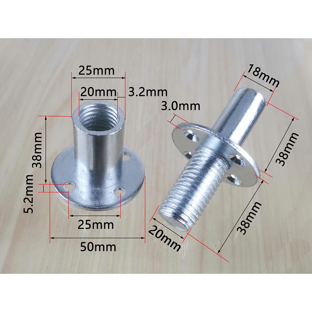 lasenersm 1 Piece Cold Rolled Steel M20 Bed Post Connector Bed Column Bedpost Connector Screw-in T-Nut Bedpost Connector Screw Butt Nut for Furniture Hardware Fittings