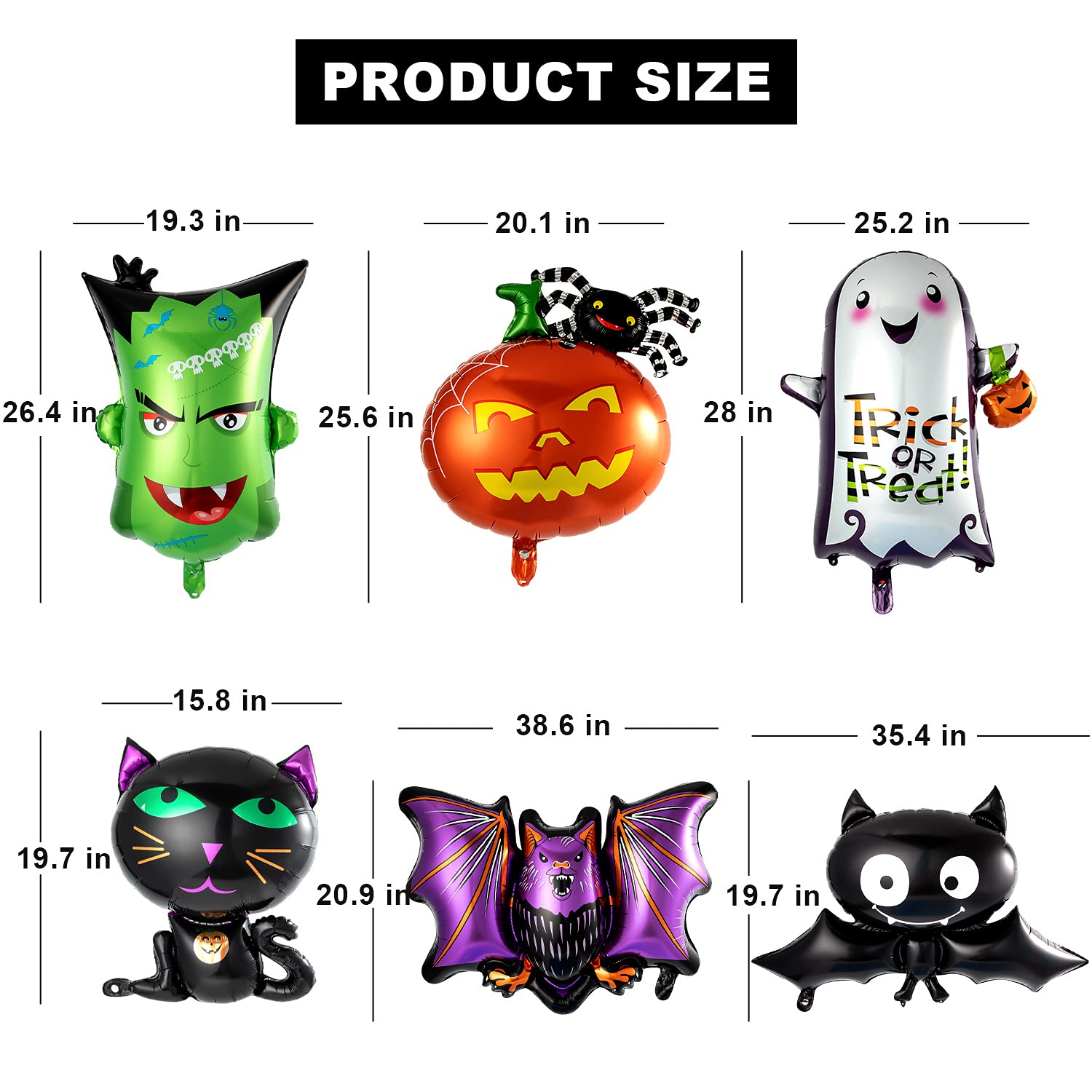 Halloween Foil Balloons Decoration - Large Size Premium Pumpkin Spider Black Cat Ghost Bat Monster Mylar Balloon, for Halloween Hanging Decoration Party