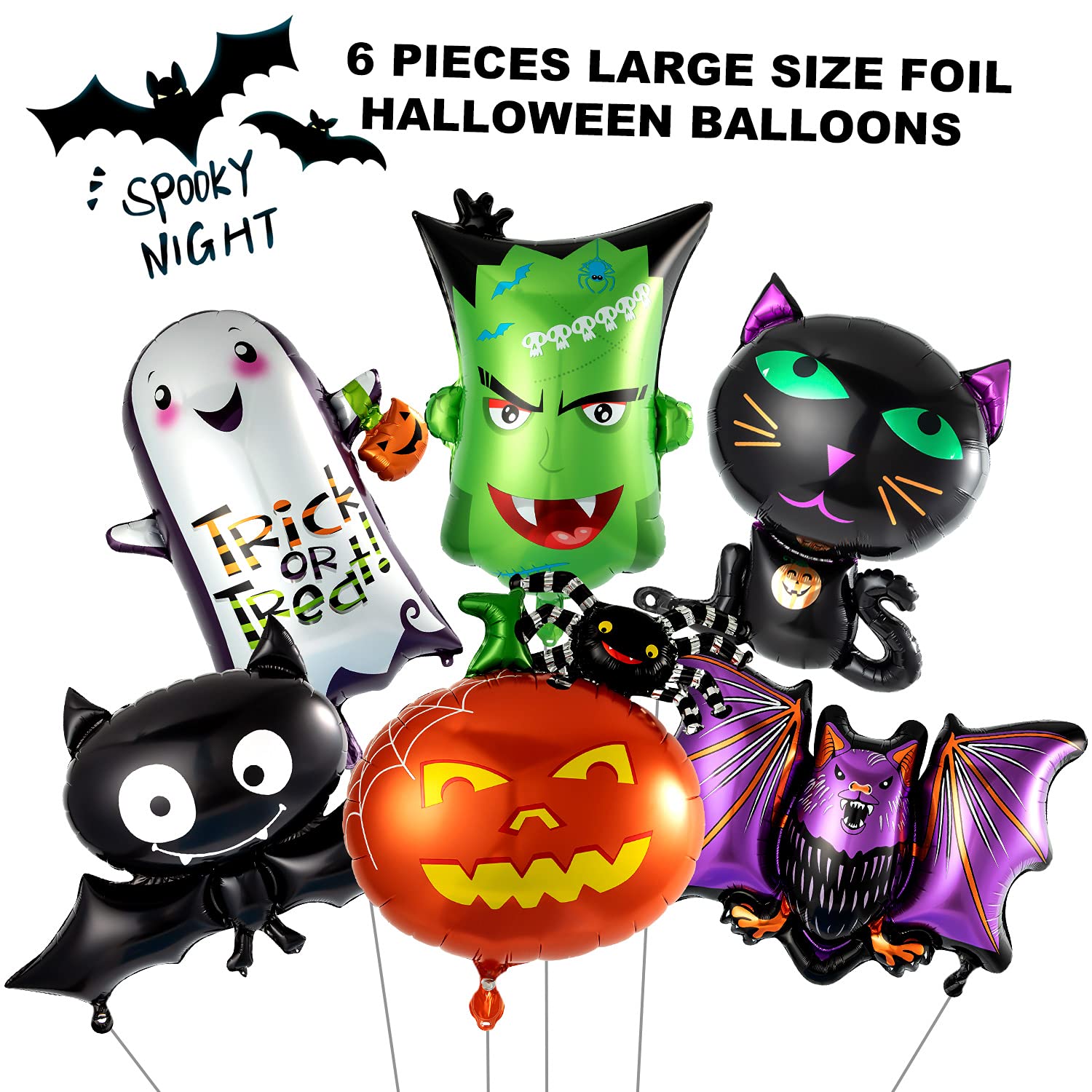 Halloween Foil Balloons Decoration - Large Size Premium Pumpkin Spider Black Cat Ghost Bat Monster Mylar Balloon, for Halloween Hanging Decoration Party