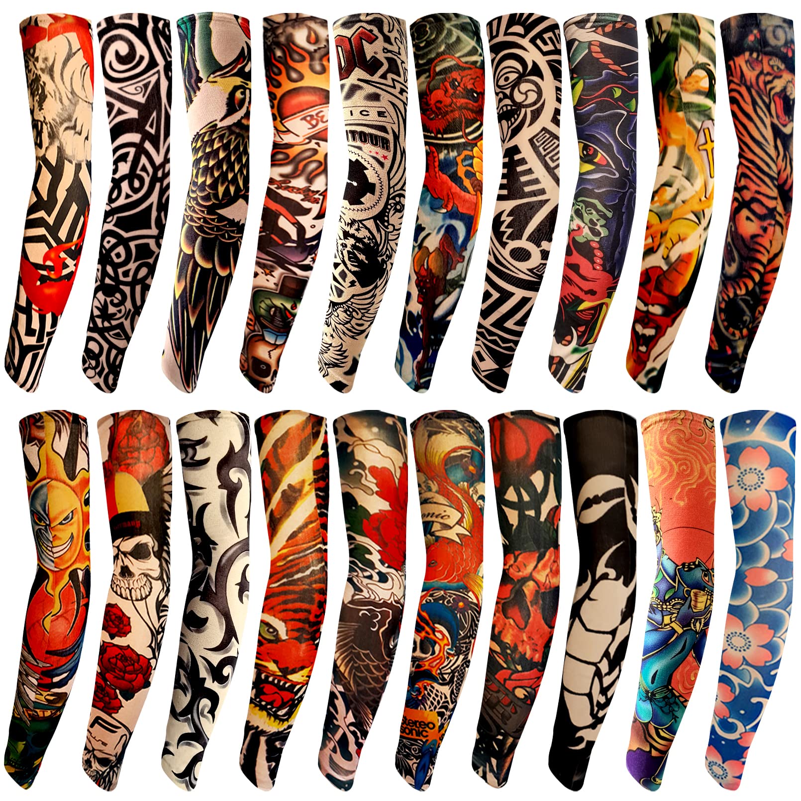 Aresvns Tattoo Sleeves Cover 20PCS,Temporary Tattoo Arm Sunscreen Sleeves Unisex Stretchable Cosplay Accessories