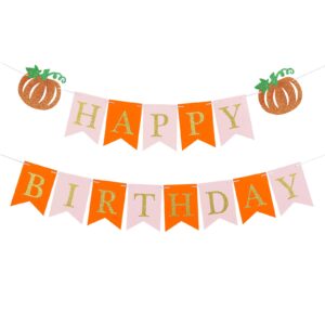 pink gold pumpkin happy birthday banner fall pumpkin birthday banner, happy birthday pumpkin banner for fall pumpkin birthday party decorations girl