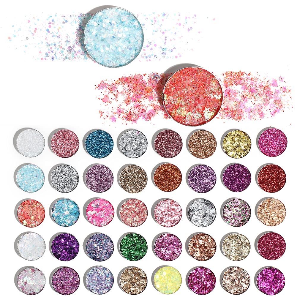 evpct CAKAILA 40 Colors Glitter Sparkle Eyeshadow Makeup Palette Pallets For Women Girls Black White Glitter Chunky Eyeshadow Pressed Powder Pink Shimmer Glue Gel Eyeshadow sombras de ojos profesional