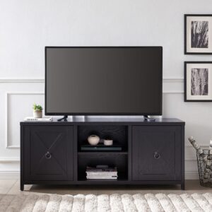 Henn&Hart Rectangular TV Stand for TV's up to 65" in Black, Electric Fireplace TV Stands for the Living Room