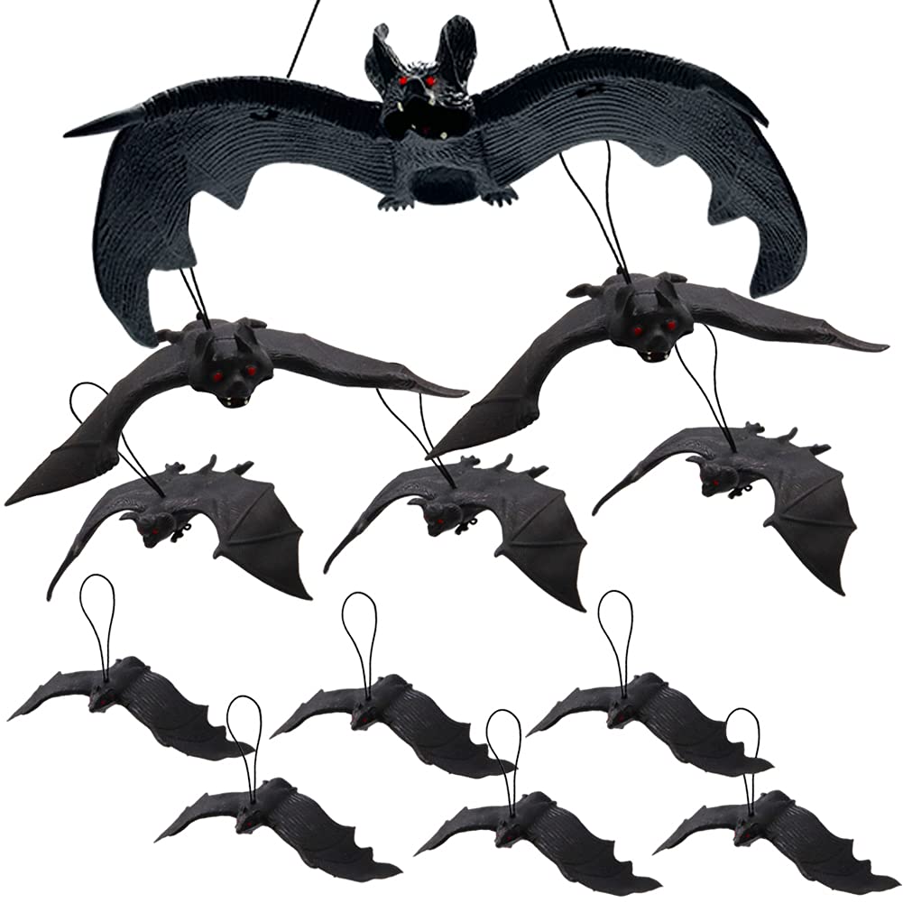 12pcs Halloween Bats,Rubber Simulation Hanging Vampire Bats,Plastic Simulation Bats for Halloween Decoration and Party Supplies