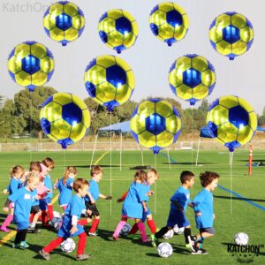 KatchOn, Yellow and Blue Soccer Balloons - 18 Inch, Packof 10 | Soccer Ball Balloons, America Soccer Team Party Decorations | Yellow and Blue Soccer Party Decorations | Soccer Birthday Decorations