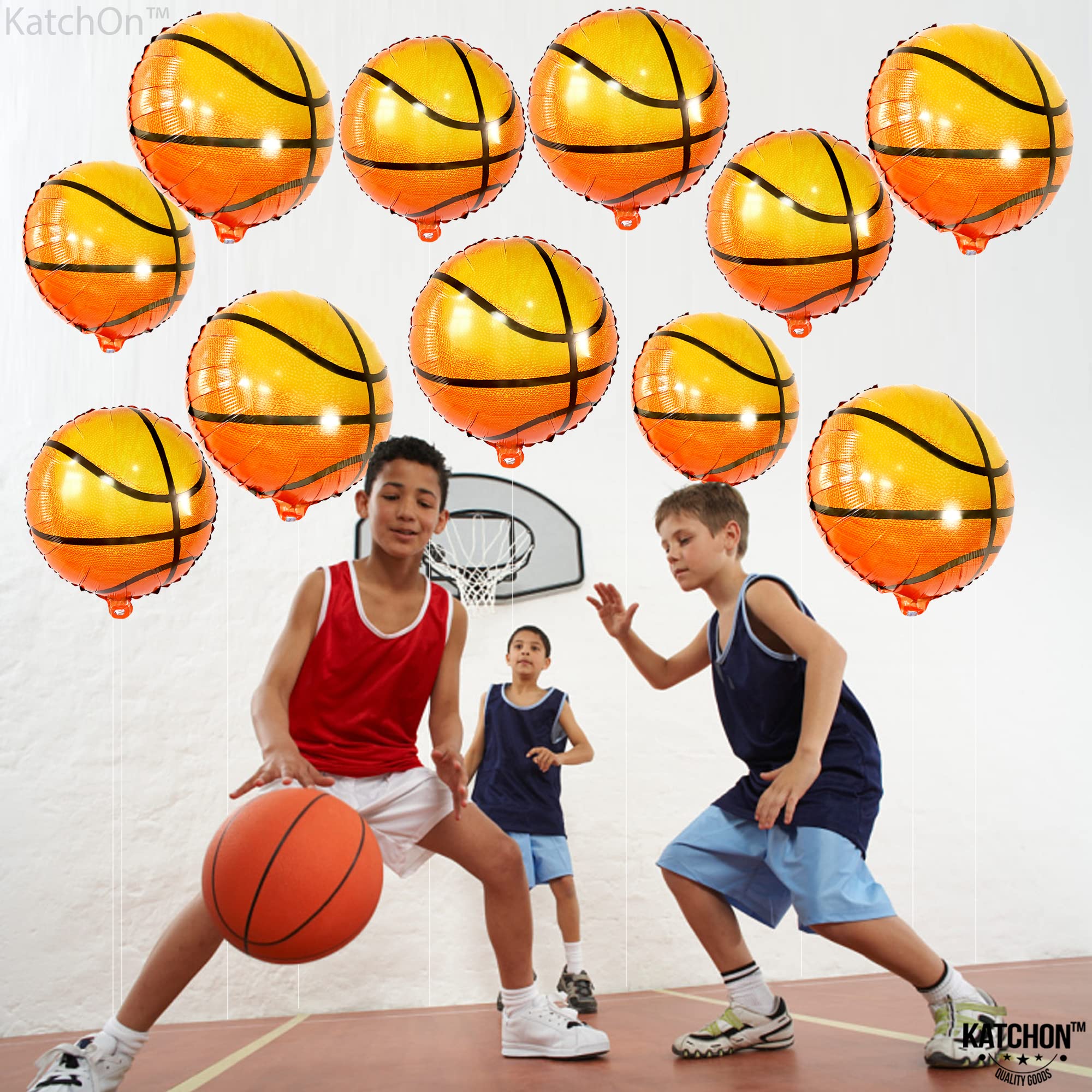 KatchOn, Big Pack of 10, Basketball Balloons - 18 Inch, Basketball Decorations | Mylar Basketball Balloon for Homecoming Decorations, Basketball Party Decorations | Basketball Birthday Decorations