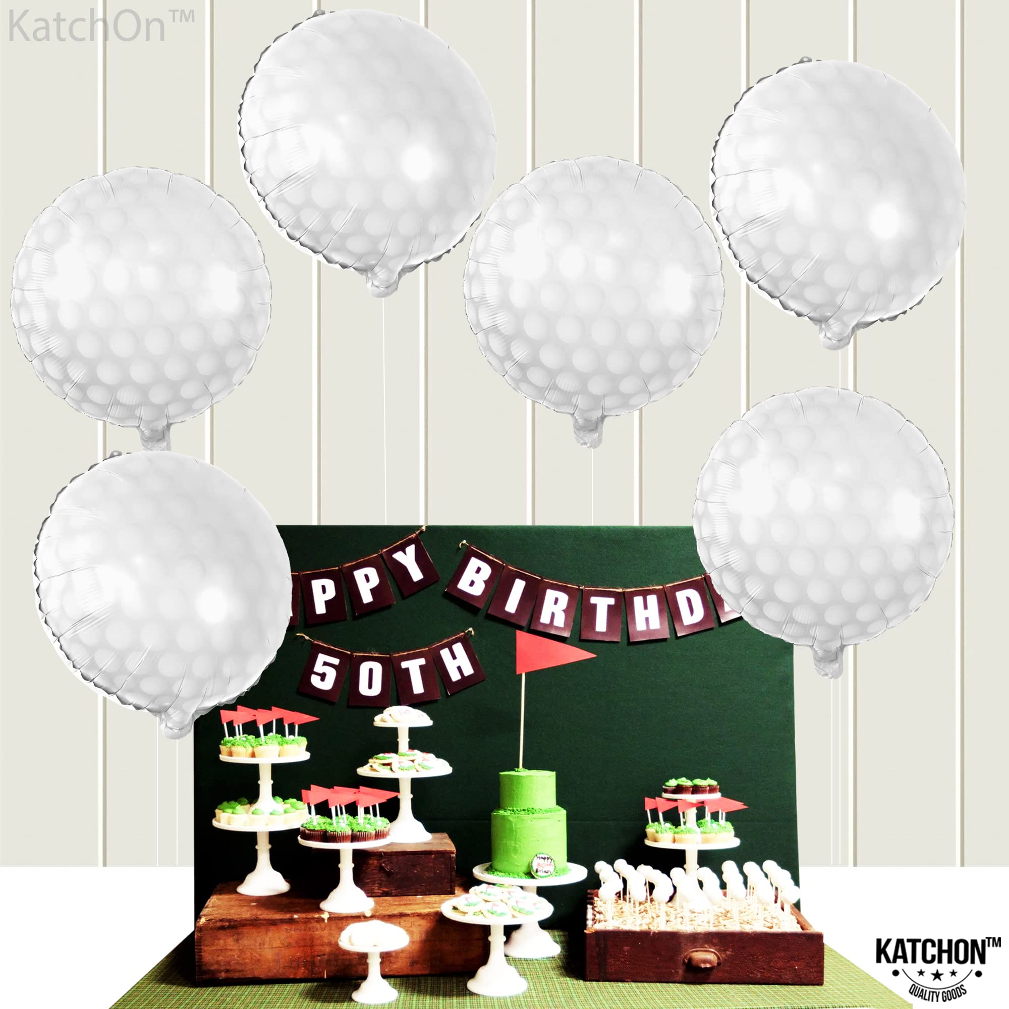 KatchOn, Huge Golf Balloons for Golf Party - 18 Inch | Golf Ball Balloons for Hole In One Birthday Decorations | Golf Balloon arch for Golf Birthday Party Decorations | Masters Golf Party Decorations