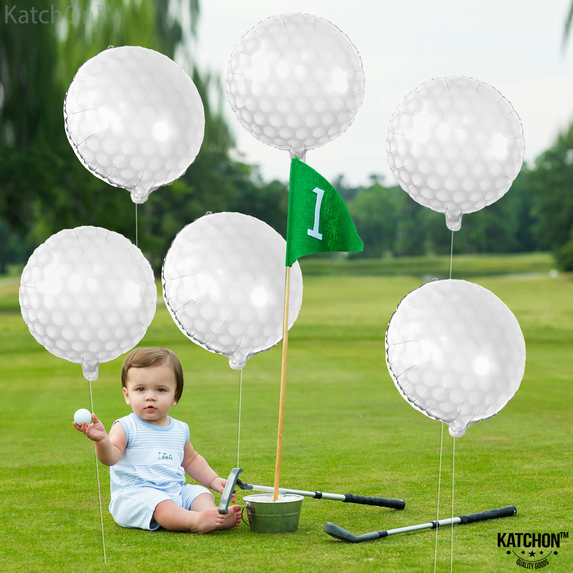 KatchOn, Huge Golf Balloons for Golf Party - 18 Inch | Golf Ball Balloons for Hole In One Birthday Decorations | Golf Balloon arch for Golf Birthday Party Decorations | Masters Golf Party Decorations