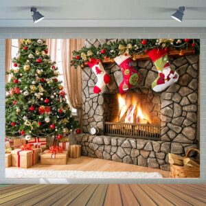 CYLYH 7x5FT Christmas Photography Backdrops Child Christmas Fireplace Decoration Background Xmas Party Background Christmas Fireplace Theme Backdrop for Photography Decor Booth Props D548