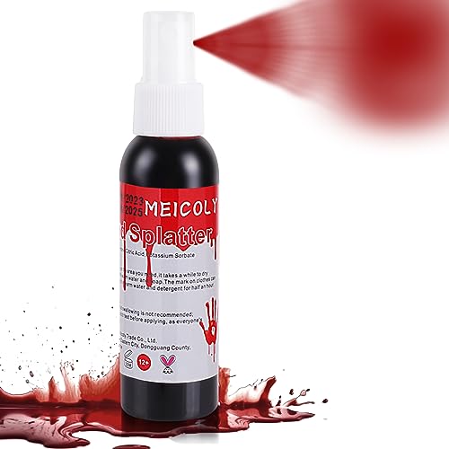 MEICOLY Blood Splatter, 2.1oz Fake Blood Spray, Halloween Liquid Blood for Clothes, Zombie Bride, Vampire and Monster SFX Scary Clown Makeup & Dress Up,Dark,1 Pack