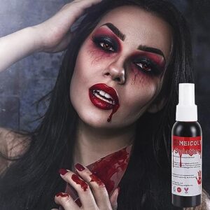 MEICOLY Blood Splatter, 2.1oz Fake Blood Spray, Halloween Liquid Blood for Clothes, Zombie Bride, Vampire and Monster SFX Scary Clown Makeup & Dress Up,Dark,1 Pack