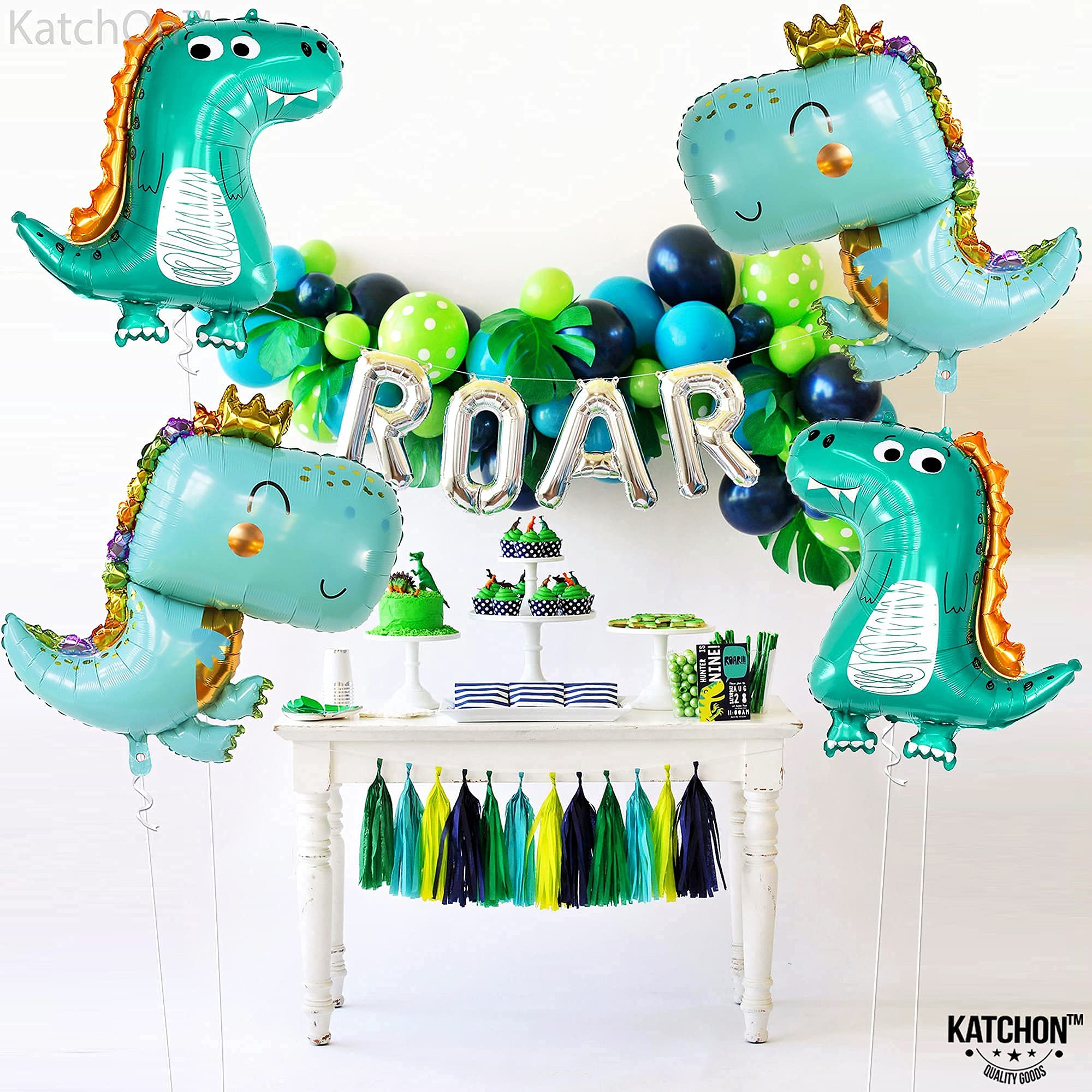 KatchOn, Large Baby Dinosaur Balloon - 35 Inch, Pack of 4 | Dinosaur Birthday Party Supplies | Dino Balloons, Baby Dinosaur Party Decorations | Girl Dinosaur Balloons, Dinosaur Baby Shower Decorations